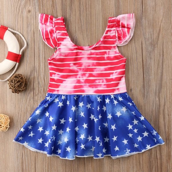 Swim | American Flag Stars Stripes Little Girl Onepiece Swimsuit Dress ...